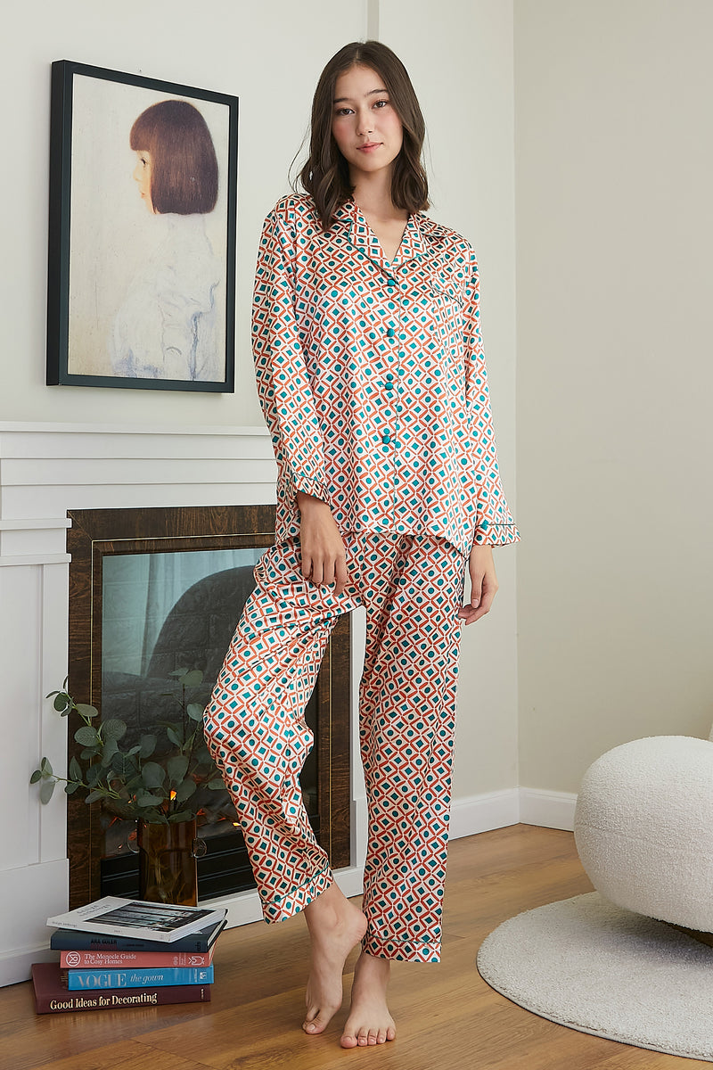 Red Mosaic Satin Pajamas – Vana Sleepwear